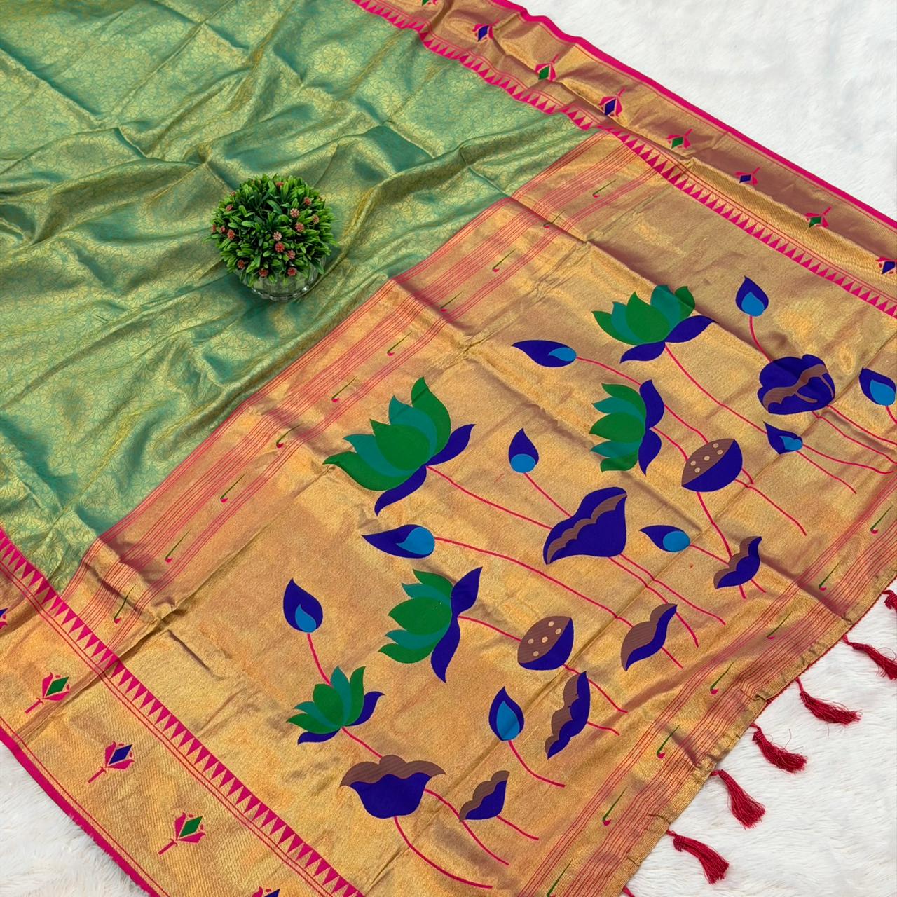 Swarnika paithani_Parrot green – Pruthviraj Sarees